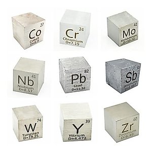 9 Density Cubes for Chemistry Study 0.39" Metal Cube with Density Weight for Periodic Table Collection and Education Co Cr Mo Nb Pb Zr W Y Pb