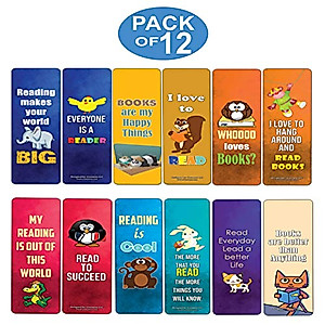 Creanoso Inspiring Bookmarks for Kids (12-Pack) - Animal Theme Reading Bookmarker Cards - Stocking Stuffers Gift for Kids, Children, Boys & Girls – Teacher and Classroom Rewards – School Gifts Set