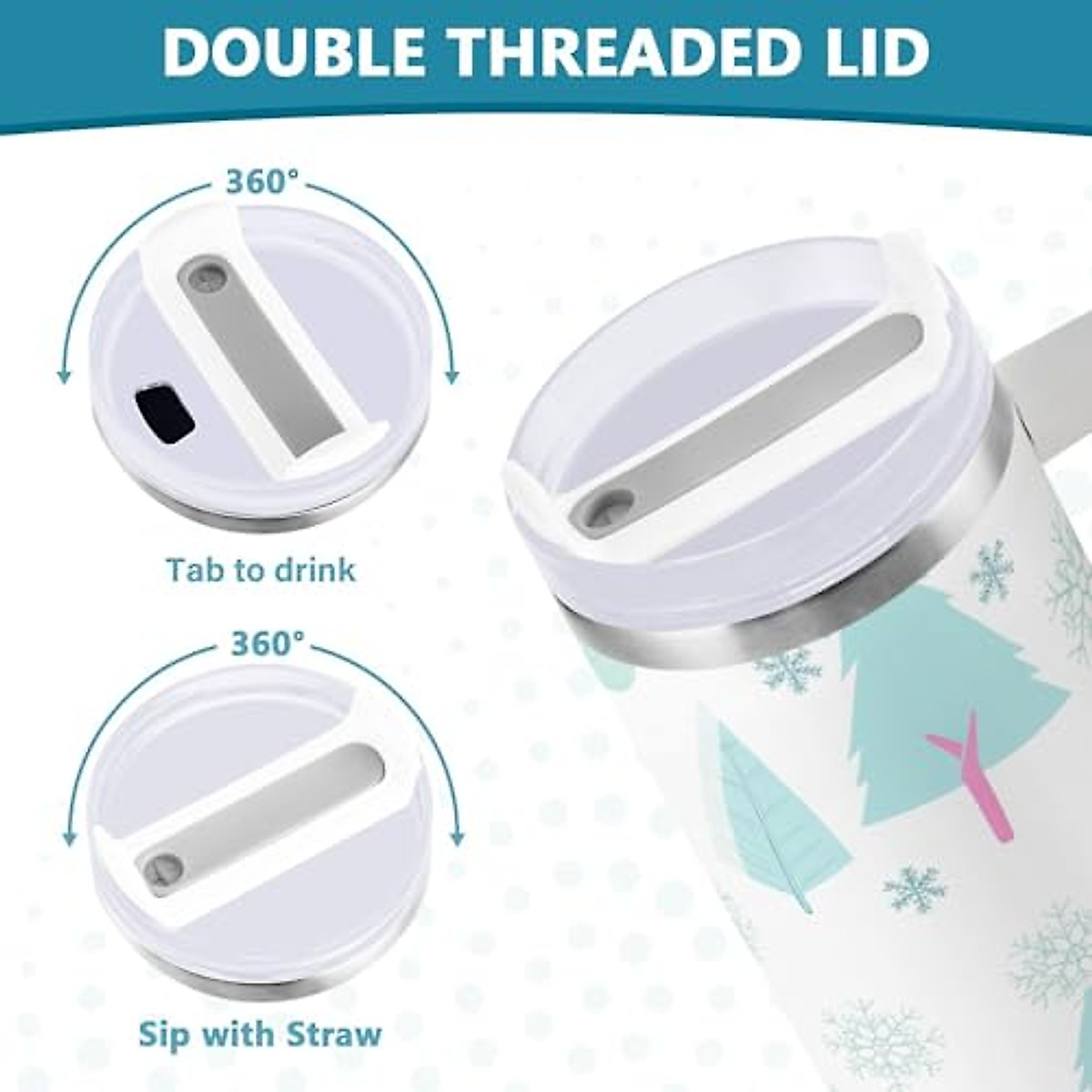 RPLIFE Various Trees Snowflakes Pastel 40 Oz Tumbler with Handle, Stainless Steel Coffee Tumbler, Insulated Coffee Cups with Lids