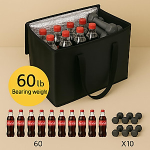 2-Pack, XL-Large Insulated Grocery shopping bags, Black, reusable bag,thermal zipper,Collapsible,tote,cooler,food transport hot and cold,for instacart,camping,Recycled Material delivery groceries