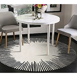 Distressed Contemporay Round Area Rug for Living Room Cream Black Nursery Bedroom Playroom Carpet Circle Dining Kitchen Runner Rug Premium Durable Laundry Room Bathroom Mat Large Indoor Rug 63in