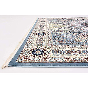 Unique Loom Narenj Collection Classic Traditional Textured Medallion Pattern Design Area Rug, 8 ft x 10 ft, Blue/Tan