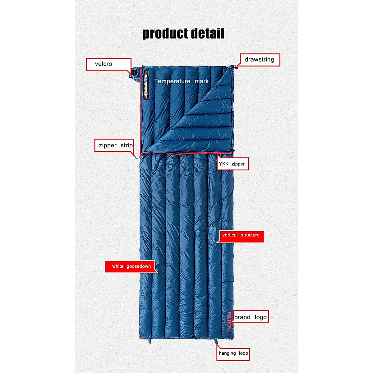 Naturehike Ultralight Goose Down Camping Sleeping Bag 800 Fill Power Compact Envelope Backpacking Sleeping Sack for Hiking Outdoor (Blue)