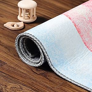 SUPERIOR Kids Indoor Area Rug, Elephant Design, Cute Rugs for Bedroom, Nursery, Playroom, Living Room, Entryway, Unique Accent, Soft Cotton Backed Rugs, Nursery Collection, 4' x 6', Baby Blue