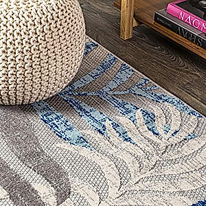 JONATHAN Y AMC100A-3 Tropics Palm Leaves Indoor Outdoor Area-Rug Bohemian Floral Easy-Cleaning High Traffic Bedroom Kitchen Backyard Patio Porch Non Shedding, 3 X 5, Gray/Blue