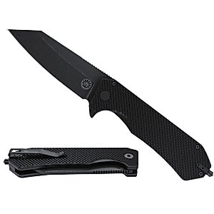 Off-Grid Knives - Enforcer XL Folding Knife w. 154CM Blade Steel, Tungsten Carbide Tip, Ceramic Bearings, Grippy G10, Oversized Handle, Deep Pocket Carry, Left & Right Hand