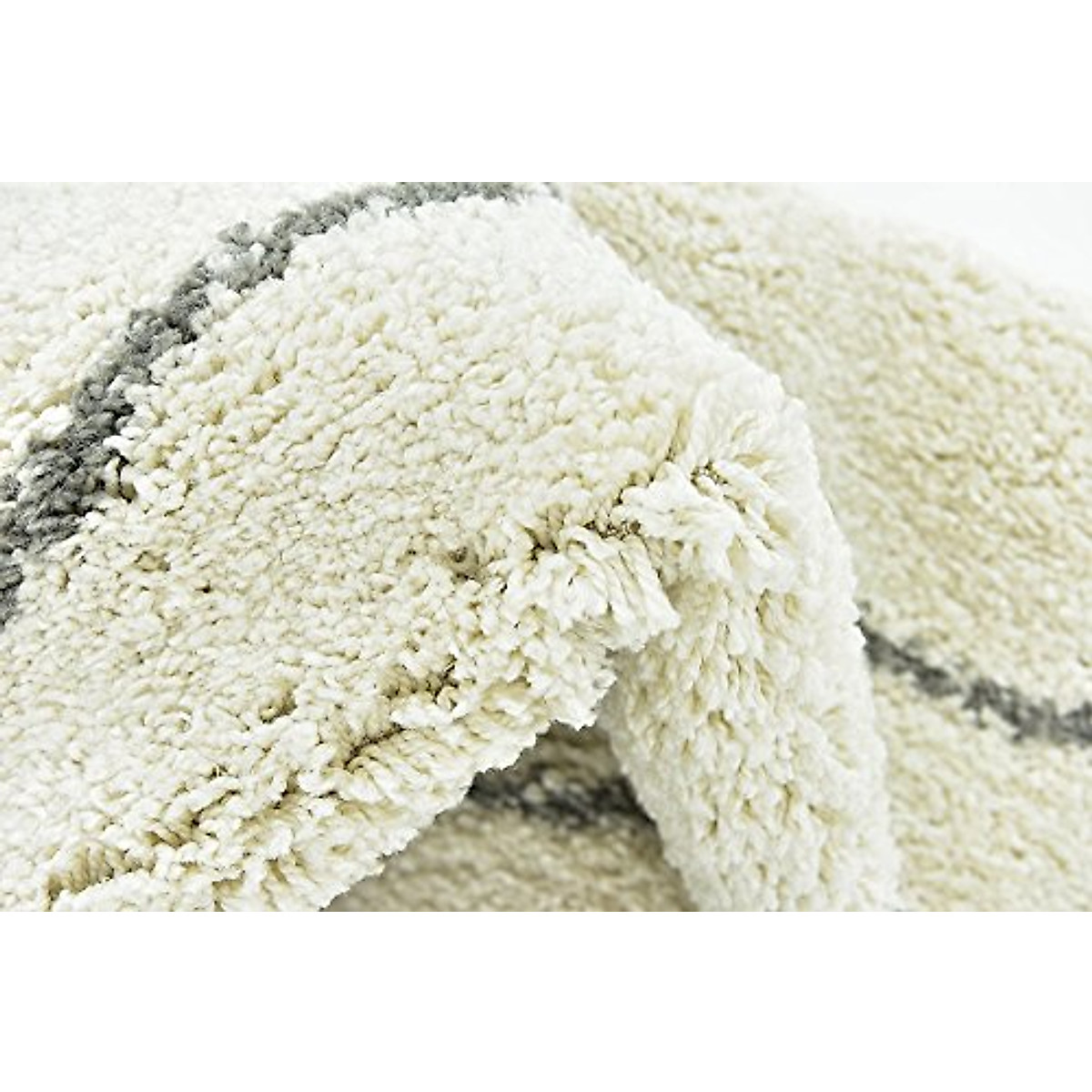 Unique Loom Rabat Shag Collection Area Rug - Geometric (9' x 12' Rectangle, Pure Ivory/ Gray)