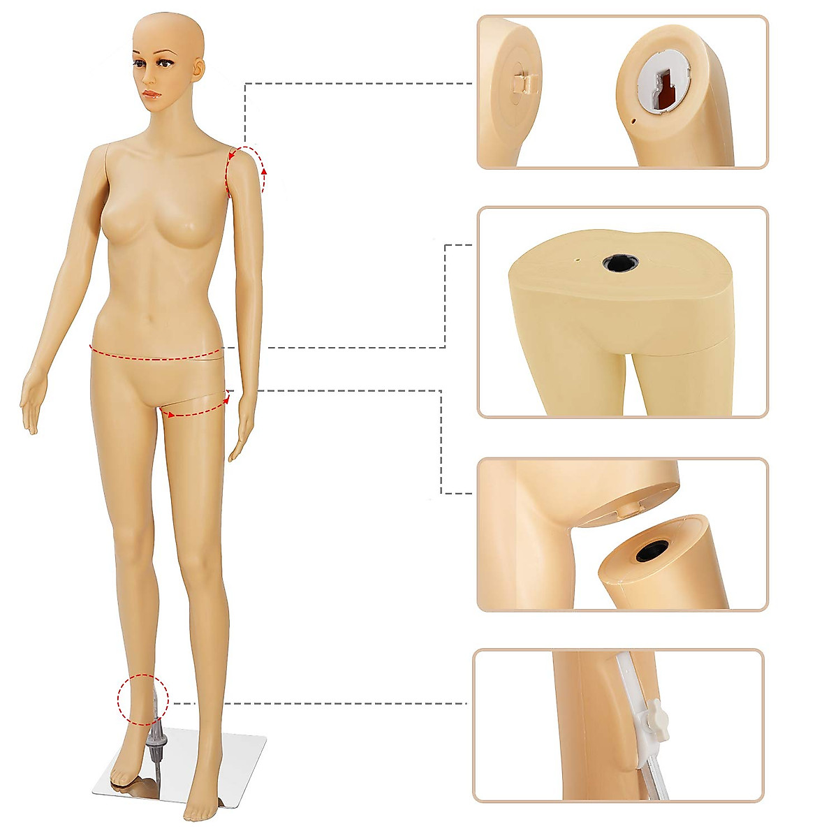 Mannequin Full Body Dress Form 69inch Female Adjustable Mannequin Stand Realistic Mannequin Display Head Turns Dress Model Metal Base