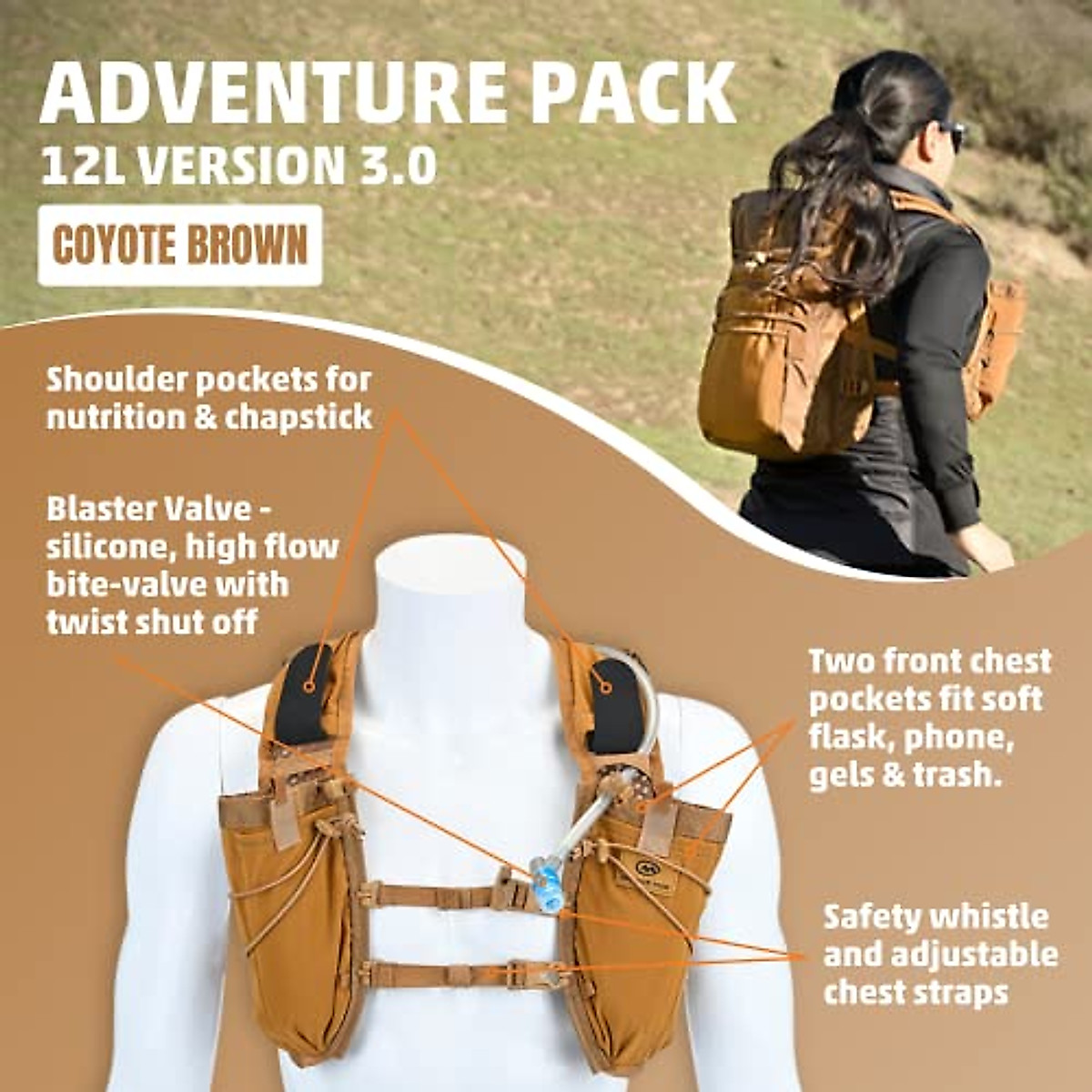 M Orange Mud Adventure Pack 12L, Coyote Brown 3.0, with TPH