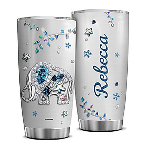 Wassmin Personalized Animal Tumbler Cup With Lid 20oz 30oz Custom Name Animal Stainless Steel Double Wall Vacuum Insulated Tumblers Coffee Travel Mug Birthday Christmas Customized Gifts (Elephant)