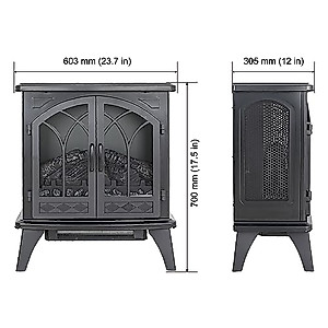 23.7 Inch 3D Infrared Electric Stove Heater, Free-Standing Infrared Fireplace, LED Light Source, 1500W, 5018BTU, Overheating Protection, Remote, Timer, Black, BOJATU