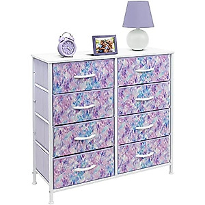 Sorbus Dresser with 8 Drawers - Furniture Storage Chest Tower Unit for Bedroom, Hallway, Closet, Office Organization - Steel Frame, Wood Top, Easy Pull Fabric Bins (8-Drawer, Tie-dye Blue/Pink/Purple)
