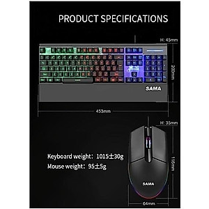 SAMA HJ9525 RGB Gaming Mechanical Keyboard and Mouse Set Wired 108 Keys Computer Keyboard and RGB Mouse Black