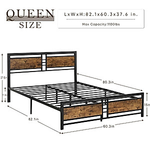 Mdhitsox Queen Bed Frame with Wood Headboard and Footboard, Heavy Duty Platform Bed Frame, Industrial Metal Mattress Foundation Camas, Noise-Free, No Box Spring Needed, Easy Assembly