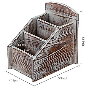 MyGift Rustic Torched Wood Remote Control Holder for Table, 3 Slot Multipurpose Organizer Storage Caddy