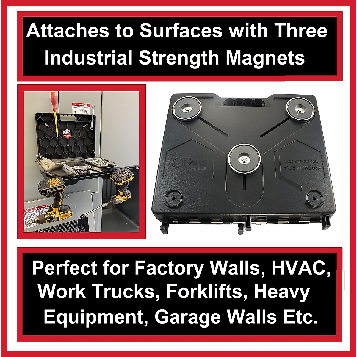 The OmniShelf Portable Workstation, Magnetic Toolbox, Laptop Stand w/ 40 lb Capacity, Hands Free Workstation, Attach to HVAC, Trucks, Walls, Poles etc. (Model # OSO1 - Magnets)