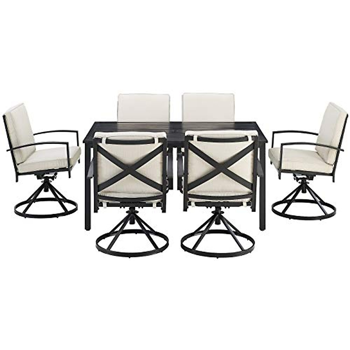 Crosley Furniture Kaplan 7-Piece Outdoor Dining Set for 6, Patio Table and Chairs for Backyard, Deck, Oiled Bronze with Oatmeal Cushions