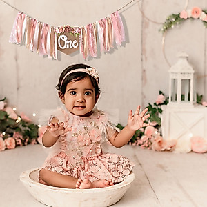 Pink 1st/ First Birthday High Chair Banner For Girls - Floral Tea Party Decoration, Happy Birthday Backdrop For Baby Shower, Floral Birthday Banner, Sweet One Banner, Princess Birthday Decoration,