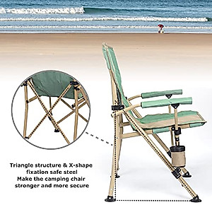 XGEAR Camping Chair with Padded Hard Armrest, Sturdy Folding Camp Chair with Cup Holder, Storage Pockets Carry Bag Included, Support to 400 lbs (1-Green)