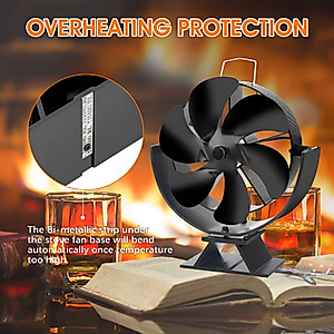 Wood Stove Fan, Fireplace Fan with 180° Up and Down Rotation, 6 Blades Stove Fans, Silent Motors, Push Horizontal Air Flow, Heat Powered Wood Stove Fan for Wood Burning Stove/Gas/Pellet/Log