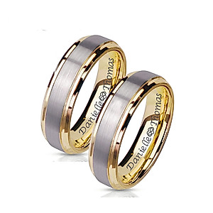 Personalized Stainless Steel Brushed Silver & Gold Ring Set Custom Engraved Free - Ships from USA