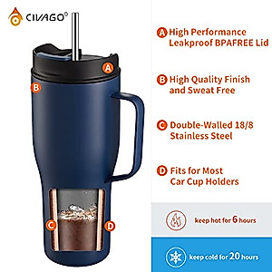 CIVAGO 30 oz Tumbler Mug with Lid and Straw, Insulated Travel Coffee Mug with Handle, Stainless Steel Vacuum Coffee Cup, Leakproof, Rose Gold