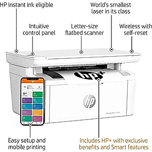 HP Laserjet MFP M140we Wireless All-in-One Monochrome Laser Printer for Home Office, White - Print Copy Scan - 21ppm, 600 x 600 dpi, and Bonus 6 Months Instant Ink, Cbmou Printer_Cable