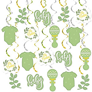 20Pcs Greenery Baby Shower Hanging Swirls Decorations, Sage Green Oh Baby Ceiling Hanging Streamers for Neutral Jungle Woodland Gender Reveal Sage Wedding Bridal Shower Birthday Safari Party Supplies