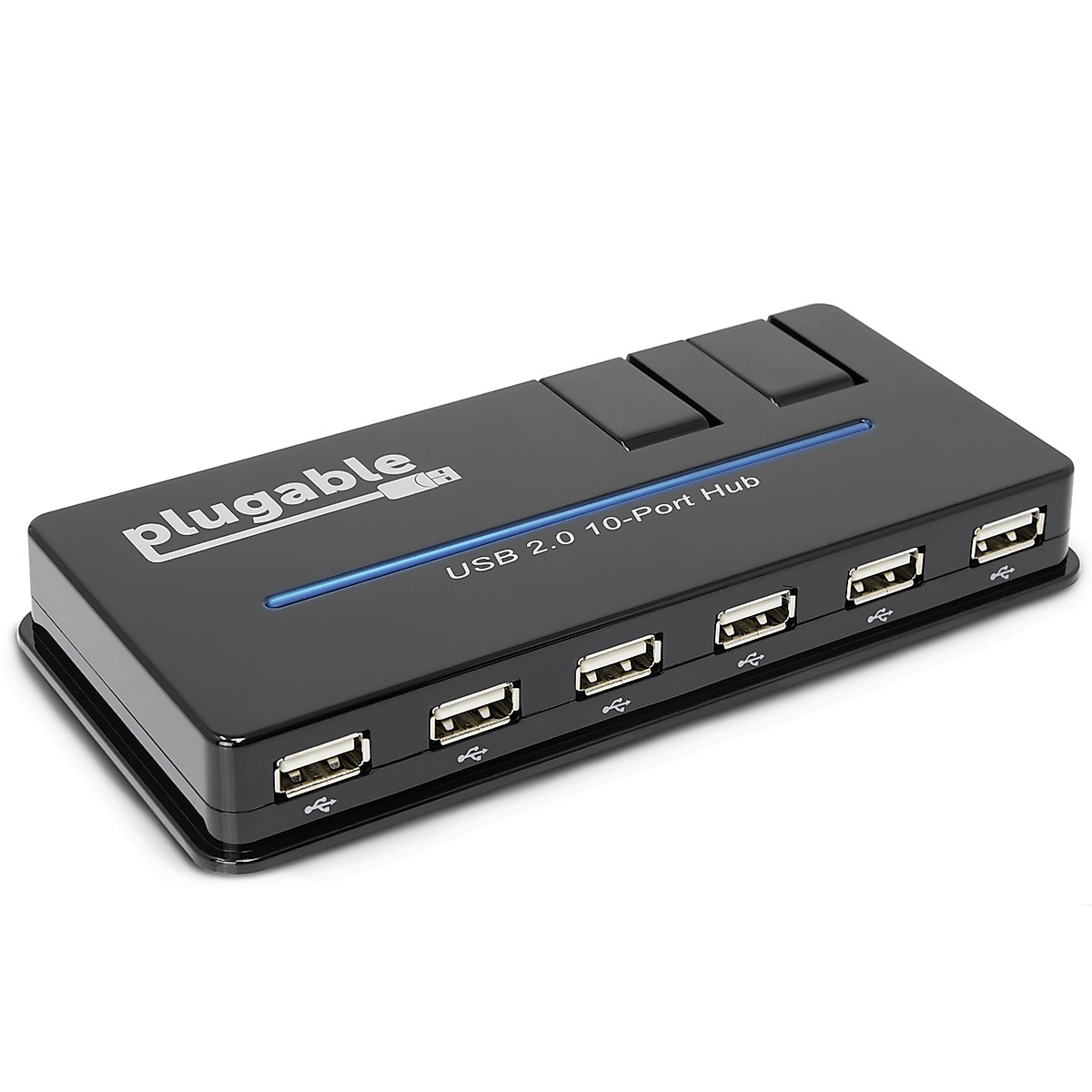 Plugable USB Hub, 10 Port - USB 2.0 with 20W Power Adapter, Two Flip-Up Ports and Driverless