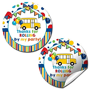 Wheels On The Bus Thank You Sticker Labels, 40 2" Party Circle Stickers by AmandaCreation, Great for Party Favors, Envelope Seals & Goodie Bags
