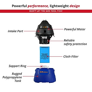 Koblenz WD-353L Portable Wet-Dry Vacuum, 3 Gallon 2.0 HP, 5 Year Warranty, Blue, Black