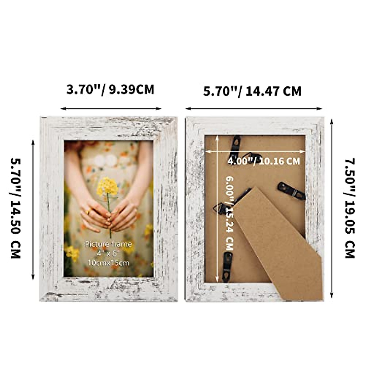 PETAFLOP 4x6 Picture Frame Set of 7, Distressd Rustic Frames Display 4 by 6 Inch Photo for Wall or Tabletop