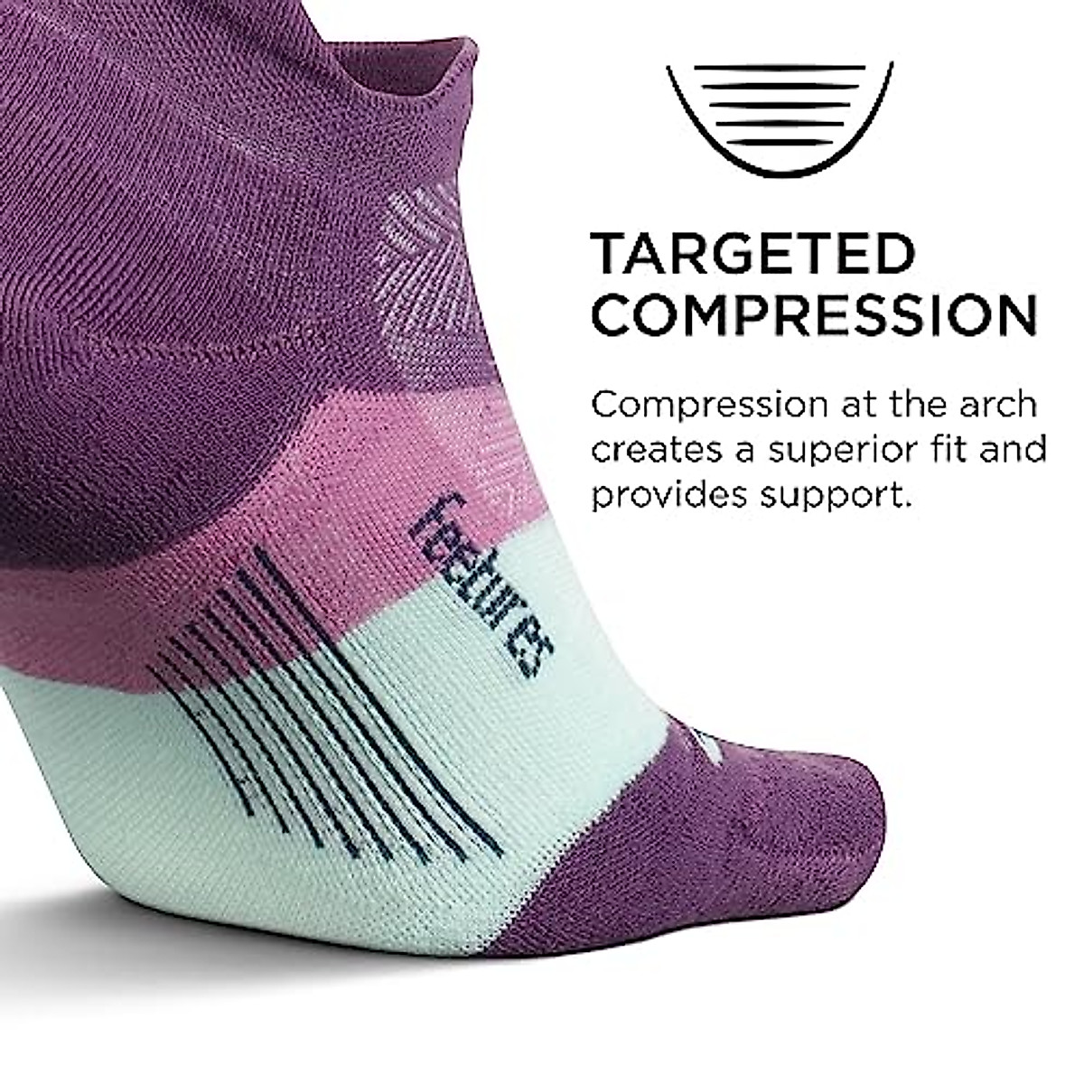 Feetures Elite Max Cushion No Show Tab Ankle Socks - Sport Sock with Targeted Compression - Peak Purple, M (1 Pair)