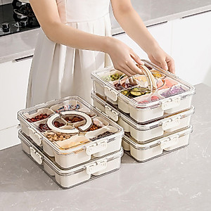 Snackle Box Container Snack Divided Serving Tray With Lid And Handle Trays Picnic Containers Snackel Organizer Boxes Fruit Travel for Party 8 Compartment Snackle box Snacks Dry (Pack of 2)