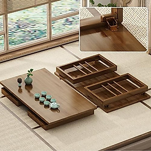 Bamboo Foldable Coffee Table, Japanese Tatami Table, Retro Meditation Low Table, 13 inch Tall Meditation Table (Color : A, Size : 70 * 42 * 33cm)