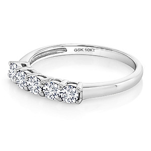 Gem Stone King 10K White Gold 3MM Round Gemstone Birthstone 5 Stone Wedding Engagement Anniversary Promise Ring For Women