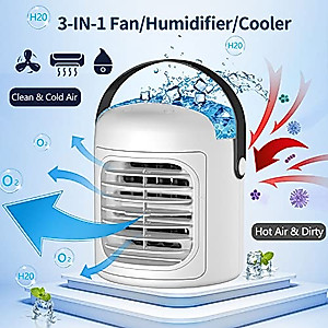 Portable Air Conditioner,3-in-1 Personal Air Cooler, Desk Mini Portable Ac with Ice Packs, 2000 mAh Rechargeable Battery