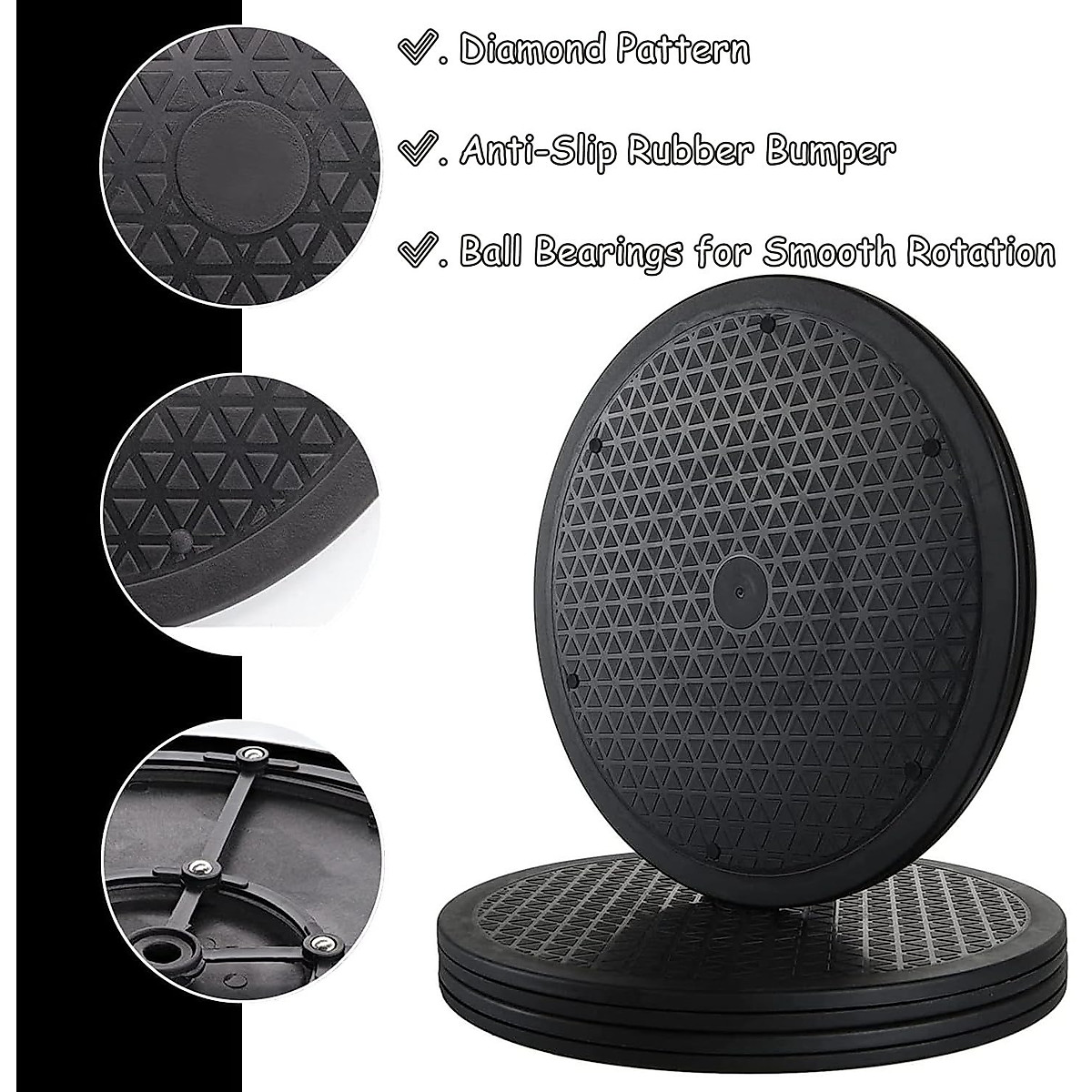 RHBLME 3 Pack Black Lazy Susan, 10 Inch Lazy Susan Non Slip Lazy Susan Turntable for Cabinet, Heavy Duty Lazy Susan for Monitor, Laptop, TV, Potted Plants, Display, etc