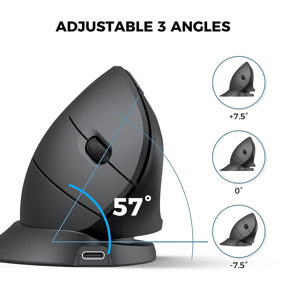 iClever Ergonomic Mouse, 2.4G Wireless Vertical Mouse with 4 Adjustable DPI, Silent Click, 7 Buttons, 3 Adjustable Tilt, Rechargeable Mouse Jiggler for Laptop, Desktop, PC, Computer, Windows 8/10/11