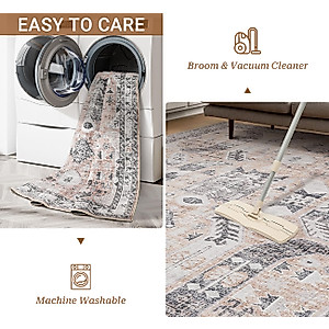 befbee Washable Rug 8x10 Area Rugs for Living Room - Stain Resistant Non-Slip Backing Rugs for Bedroom,Ultra-Thin Vintage Large Area Rug (Peach/Grey, 8'x10')