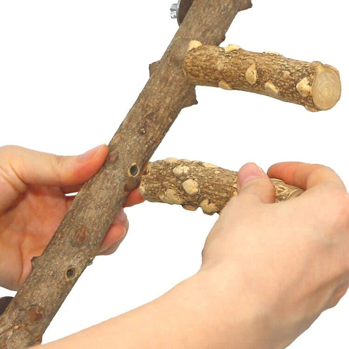 Bird Ladder Perch Cage Nature Wood Stand Parrot Chew Toy for Small Medium Parrot Animal (M)