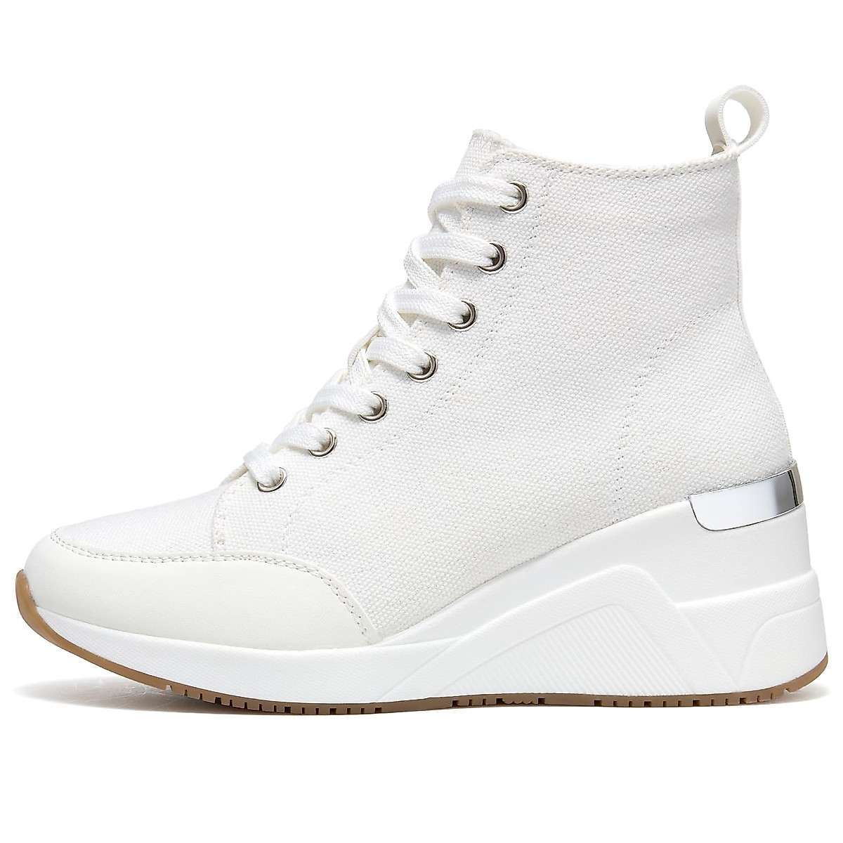 Cestfini White High Top Canvas Shoes for Women Wedge Sneakers Non-Slip Lace Up Platform Sneakers