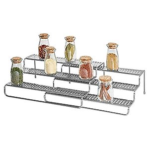 iDesign Classico Expandable Kitchen Spice Rack for Kitchen Pantry, Cabinet, Countertops - 3-Tier, Silver