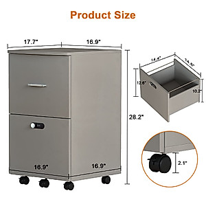 2 Drawer File Cabinet with Lock, 2 Drawer Filing Cabinets for Home Office, Wood Filing Cabinet Under Desk, Rolling Printer Stand Vertical File Cabinets