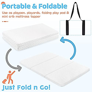 Stuffed®️ Waterproof Pack and Play Mattress, Tri-fold Travel Pack n Play Mattress Pad, Playard Mattresses, Toddler Playpen Mattress, Mini Crib Mattress Nap Mat Foldable, 38 x 26 inch
