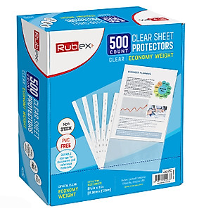 Rubex Sheet Protectors 8.5 x 11 inch Clear Page Protectors Plastic Sleeves Reinforced 11 Hole fit for 3 Ring Binder Top Loading 9.25 x 11.25 inch (500 Sheets)