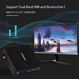 VENOEN Fanless Mini PC Windows 11, 12th Gen Celeron J6412, 8GB DDR4 RAM, 256GB SSD, 2.5inch SATA, Dual HD-MI, DP, 3-Display, 2* DB9 COM, 2* RJ45 LAN, Mini PCI E WiFi, BT, Small Computer, Low Power