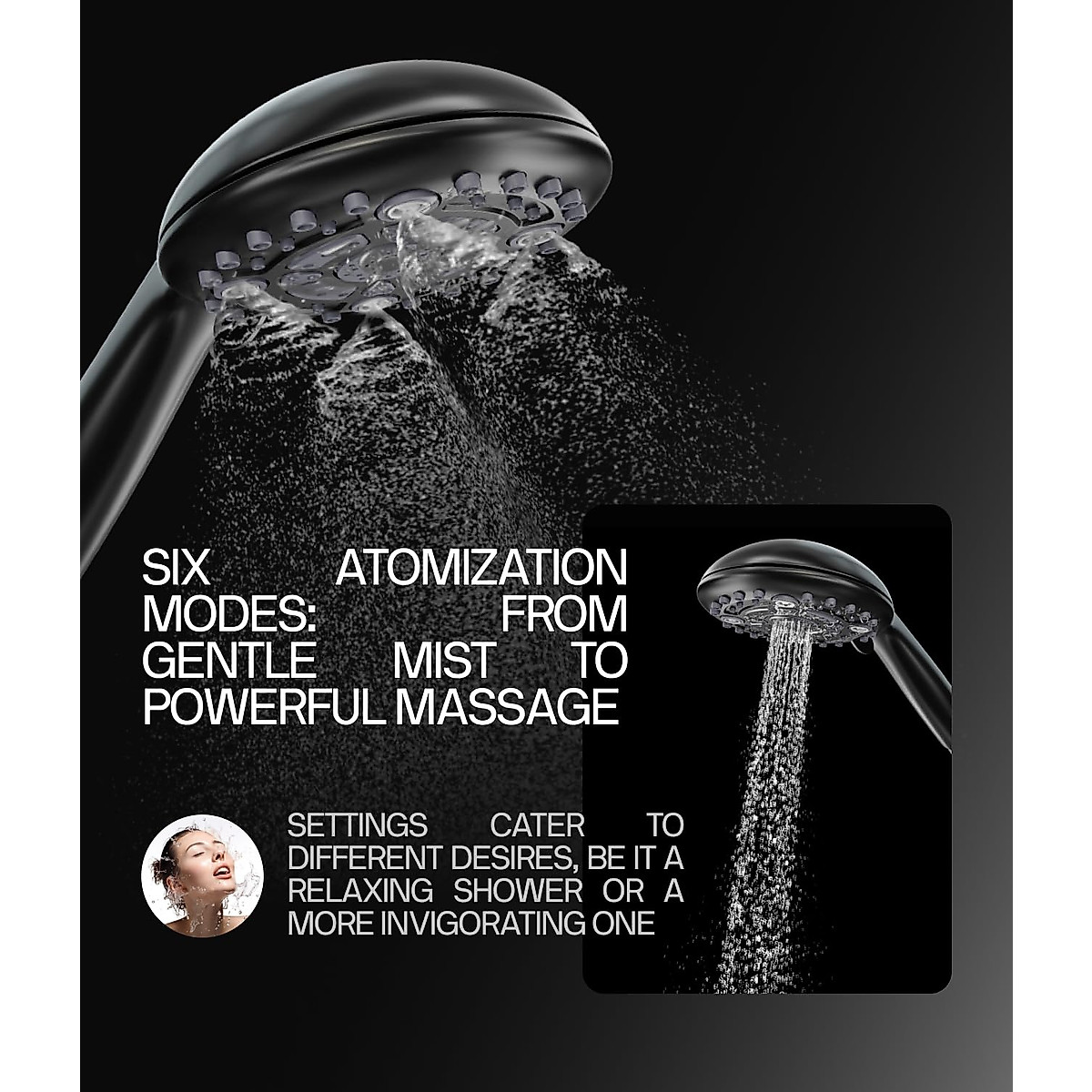 LOKBY 5″ High Pressure Handheld Shower Head 6-setting - High Flow Even with Low Water Pressure - Hand Held Showerhead Set with 59″ Stainless Steel Hose, Teflon Tape, Rubber Washers, Bracket