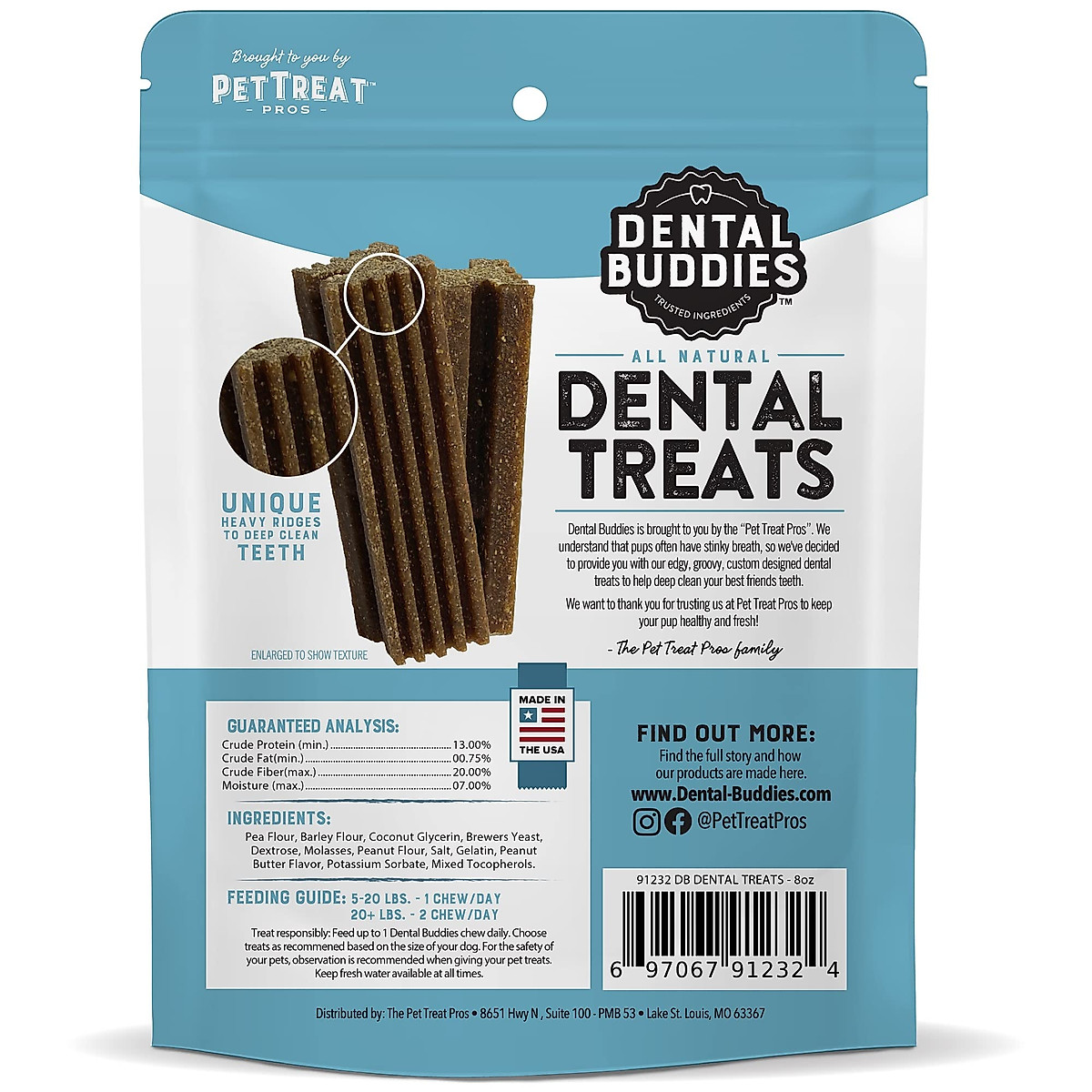Pet Treat Pros - Dental Buddies - Dental Treats with Heavy Ridges - Helps Fight Plaque & Tartar - 8 Oz. / 226g
