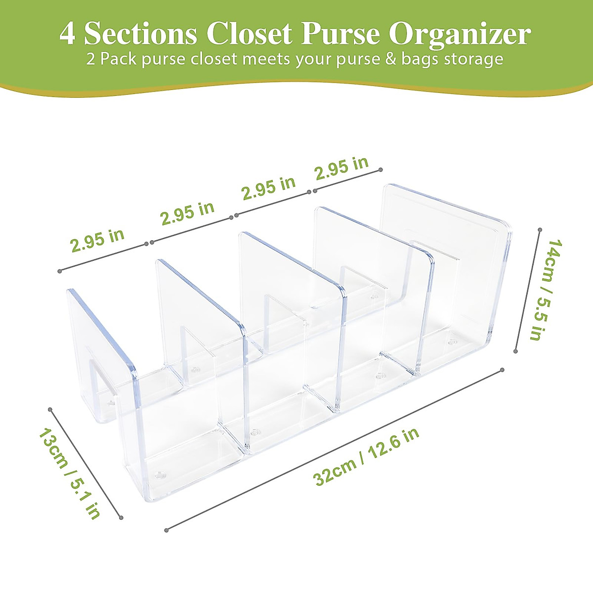 ZIYIME 2 Pcs Purse Organizer for Closet - Acrylic Clear Purse Organizers, Closet Organizers and Storage Purse Handbag Divider Holder, 4 Sections Purse Organizers Dividers in Bedroom Office